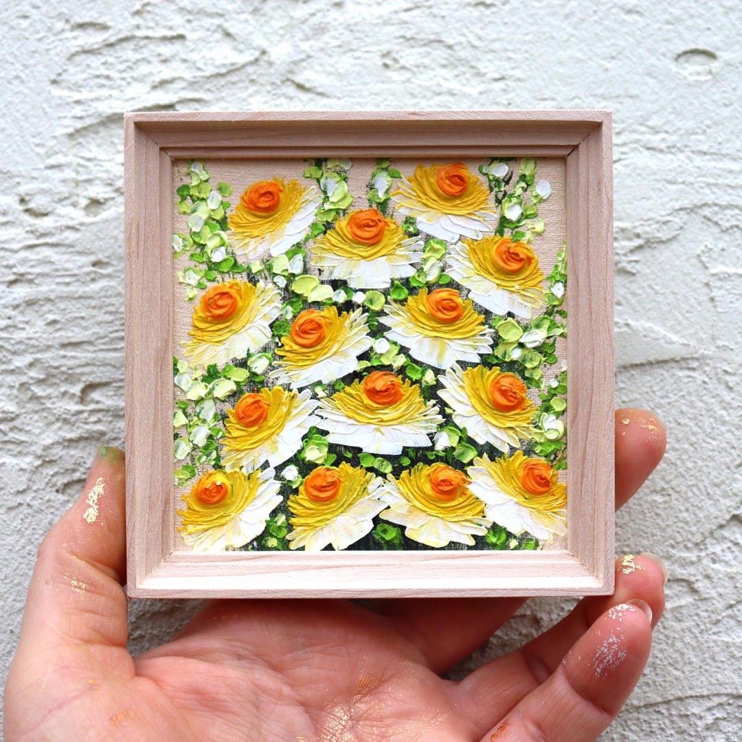 Roses Miniature Oil Painting Impasto Original Floral Art Yellow Flowers ...