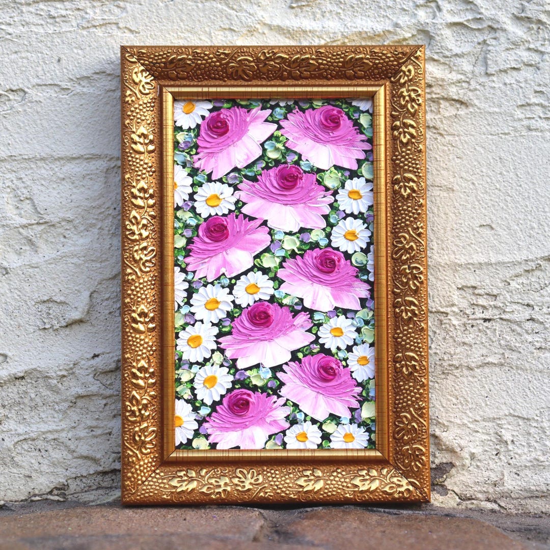 Rose Painting Small Oil Impasto Original Miniature Art Pink Flower ...
