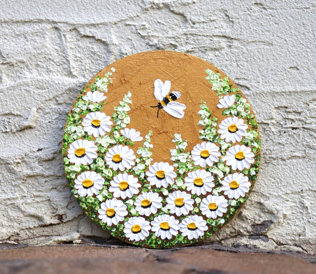 Bee Oil Painting Daisies Flower Bumblebee Original Painting Small ...
