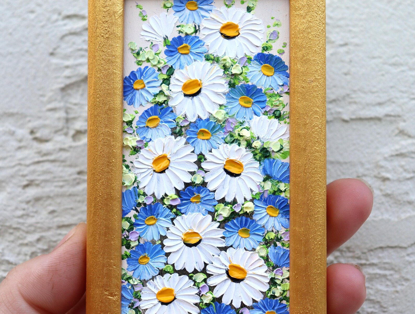 Daisy Artwork Forget-me-not Miniature Oil Painting Original Floral Art ...
