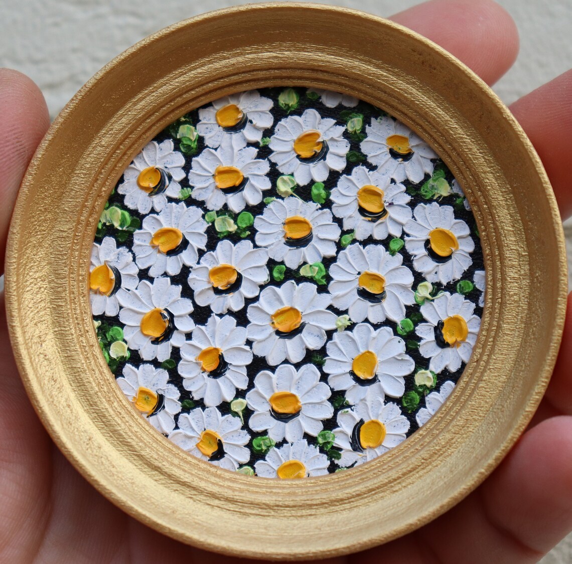 Daisy Miniature Painting Original Floral Art Small Round - Etsy