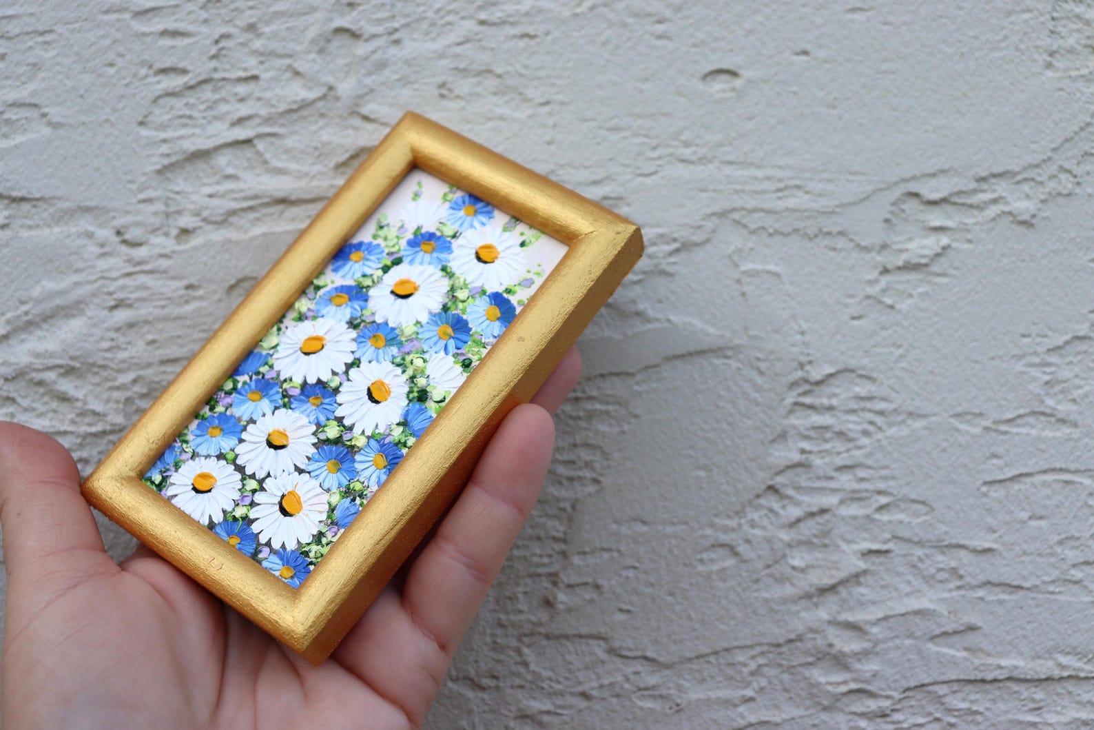 Daisy Artwork Forget-me-not Miniature Oil Painting Original Floral Art ...