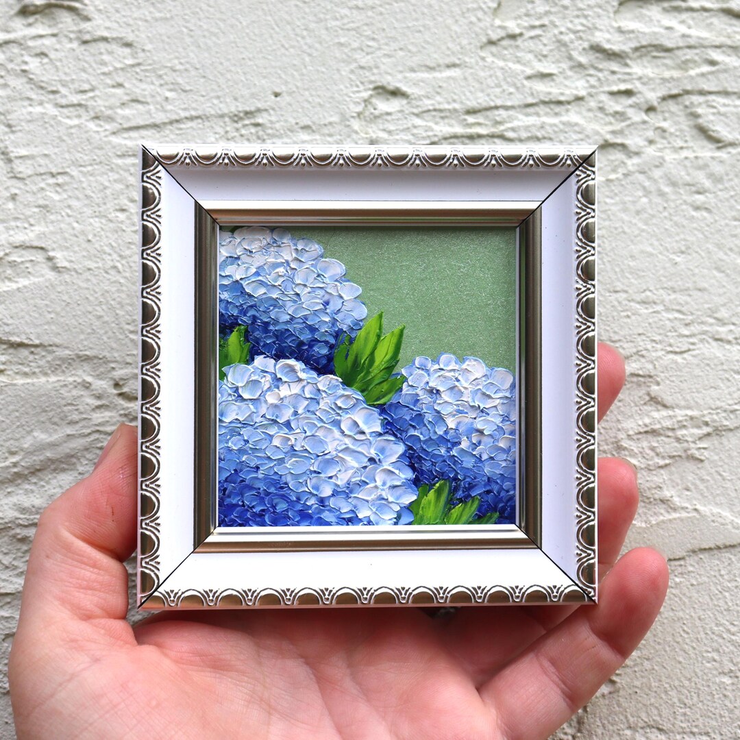 Hydrangea Oil Painting Blue Flowers Original Art Blue Hydrangea Small ...