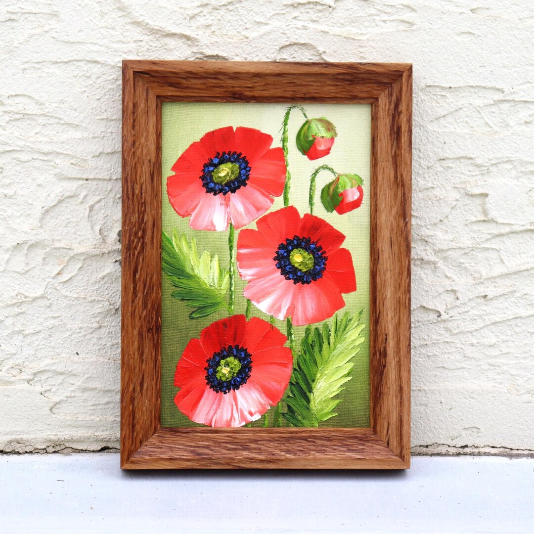 Poppies Oil Painting Original Art Red Flowers Artwork Handmade 6х4 ...