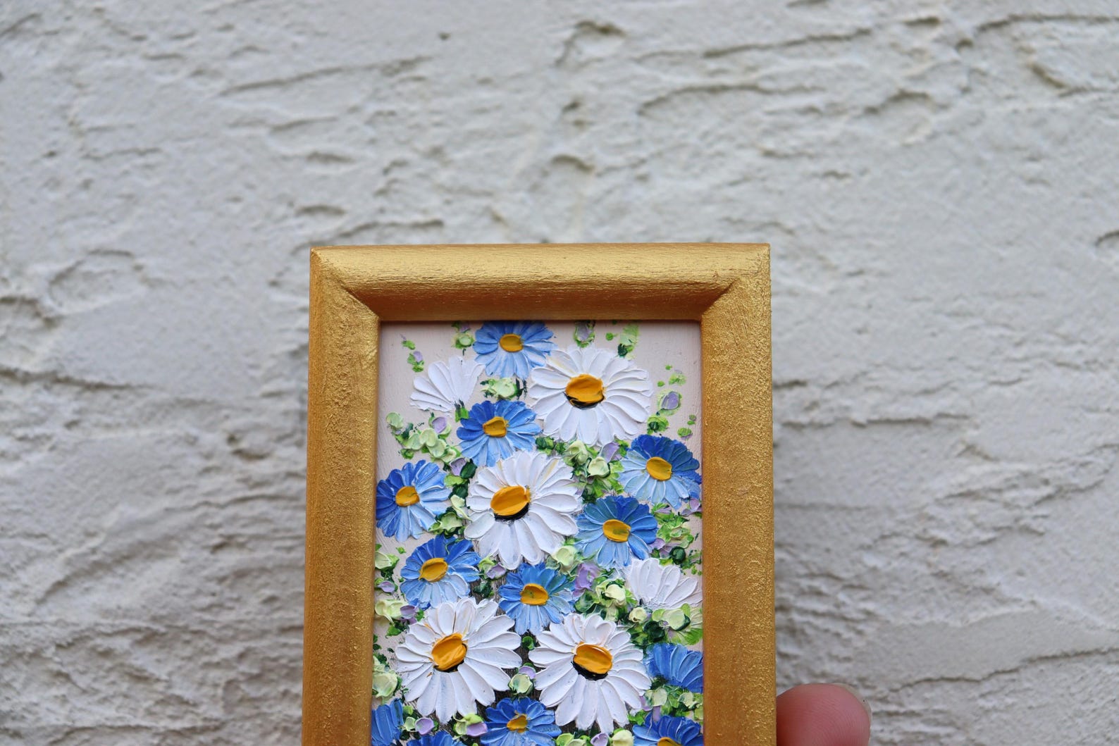 Daisy Artwork Forget-me-not Miniature Oil Painting Original Floral Art ...