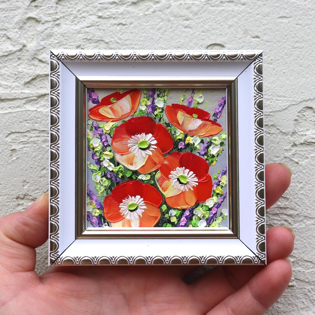 Poppy Miniature Oil Painting Red Poppies Flowers Impasto Small Artwork ...