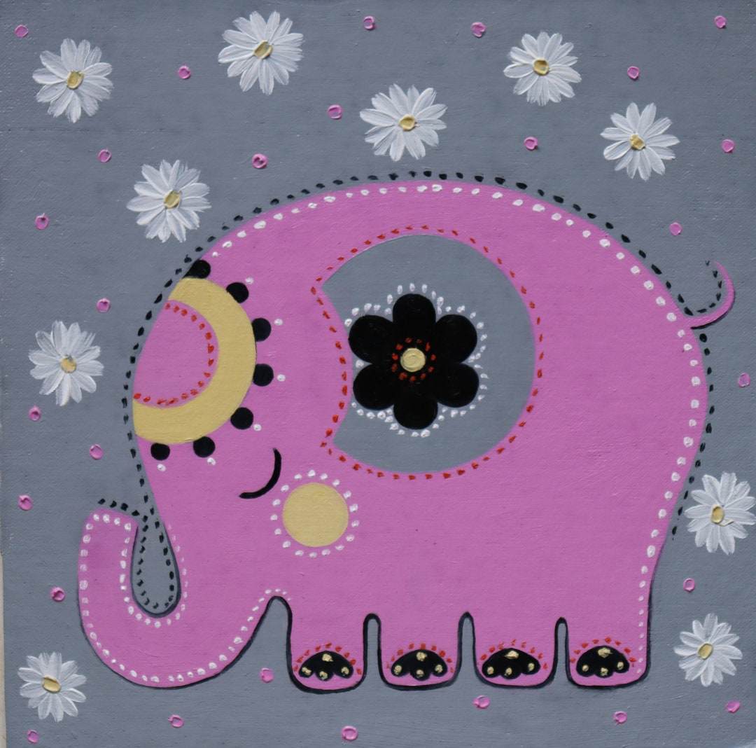 Pink Elephant Painting: Abstract Oil Art, 8x8 Small Decor - Etsy