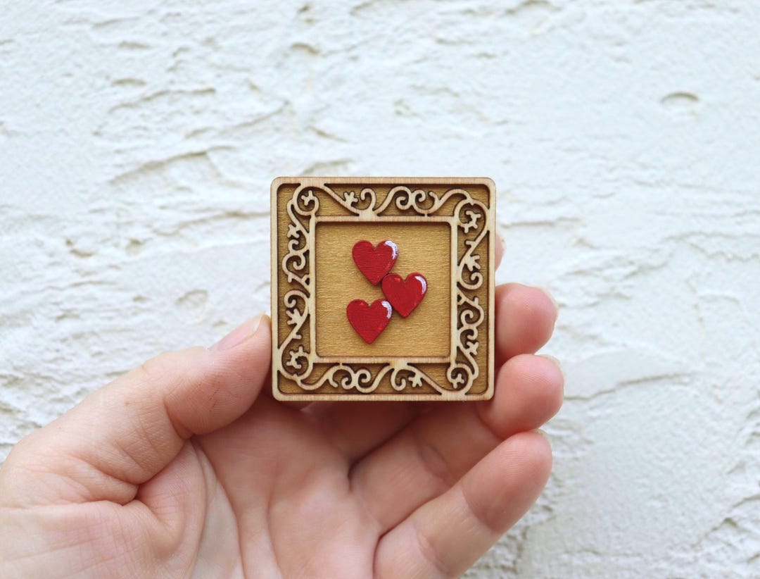 Heart Tiny Painting Three Red Heart Artwork Modern Art Gold Square Mini ...