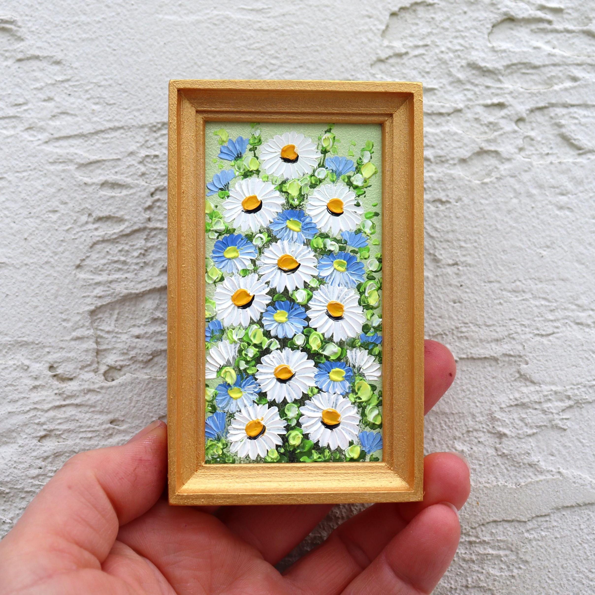 Daisy and Forget-me-not Mini Painting Floral Art Original Oil Artwork ...