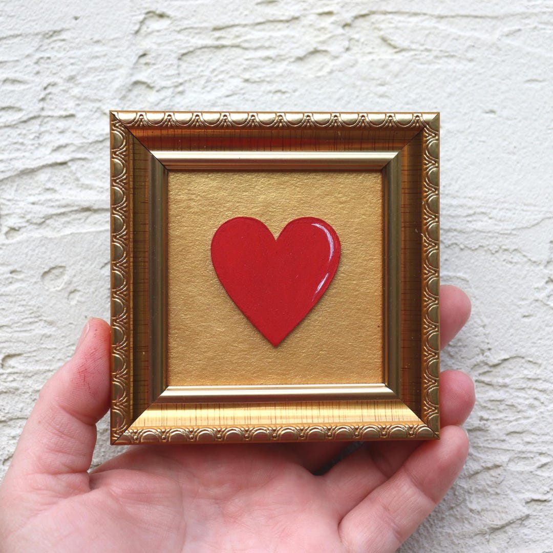 Heart Original Painting Red Heart Artwork Modern Abstract Art Gold ...
