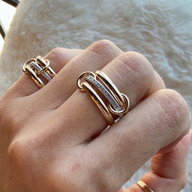 14KGF Gold Filled Interlocking Ring Set: Sterling Silver Eternity Band ...