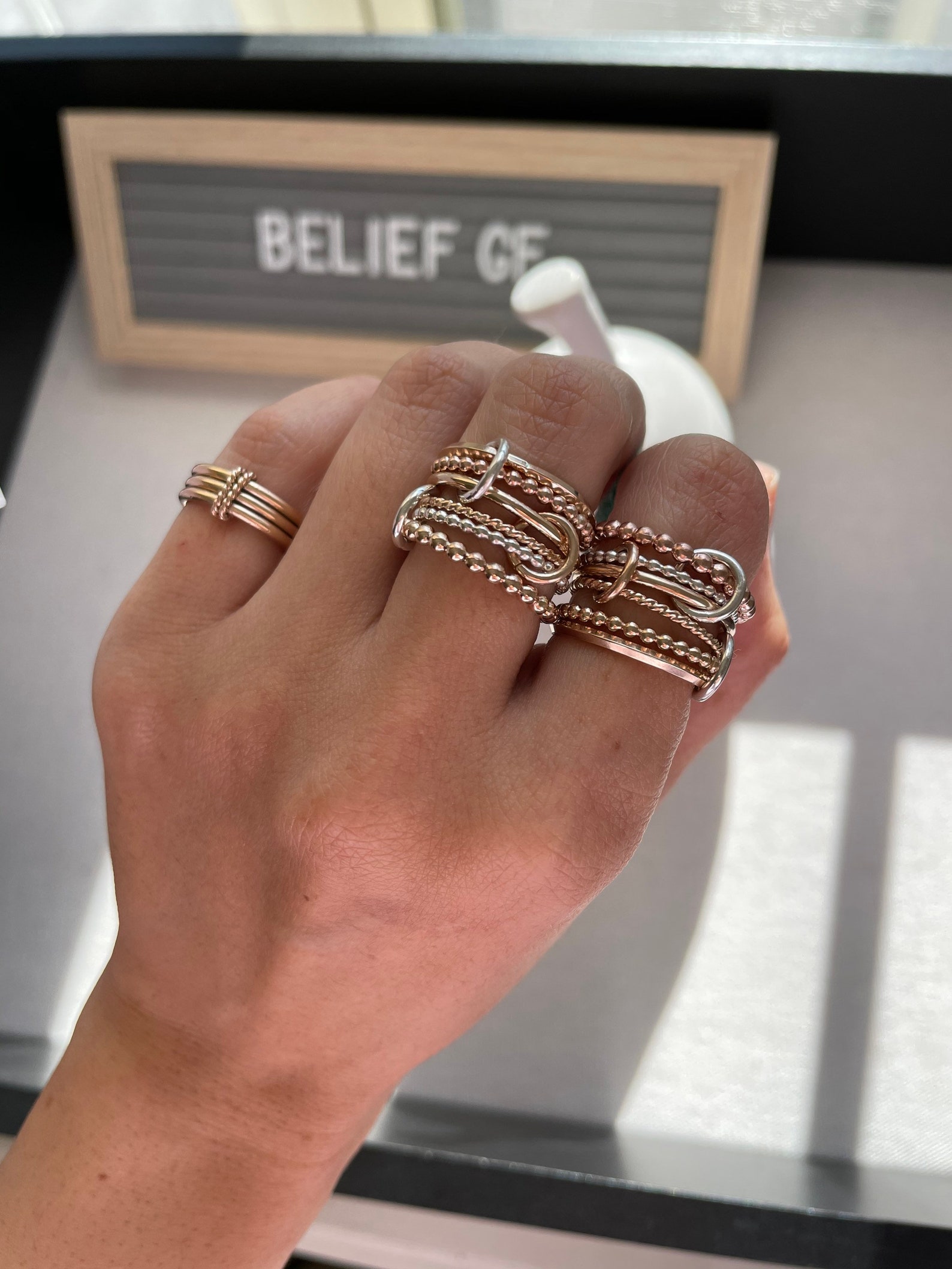 14KGF Multi Link Connected Rings Trinity Ring Tricolor Ring - Etsy