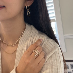 14KGF Gold Multi Link Connected Ring, Chunky Gold Ring, Gold Ring Set ...