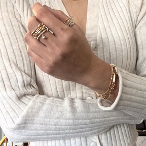 14KGF Gold Multi Link Connected Ring, Chunky Gold Ring, Gold Ring Set ...