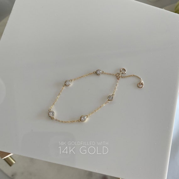 14KGF 4mm Dizmond CZ Drop Bracelet Gold Link Bracelet Elegant - Etsy