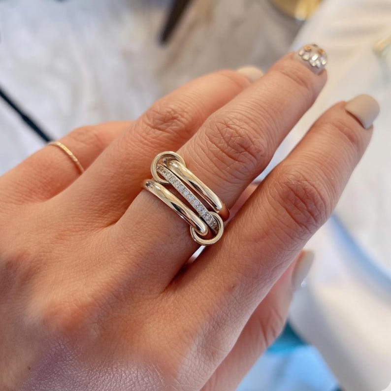 14KGF Gold Filled Interlocking Ring Set: Sterling Silver Eternity Band ...