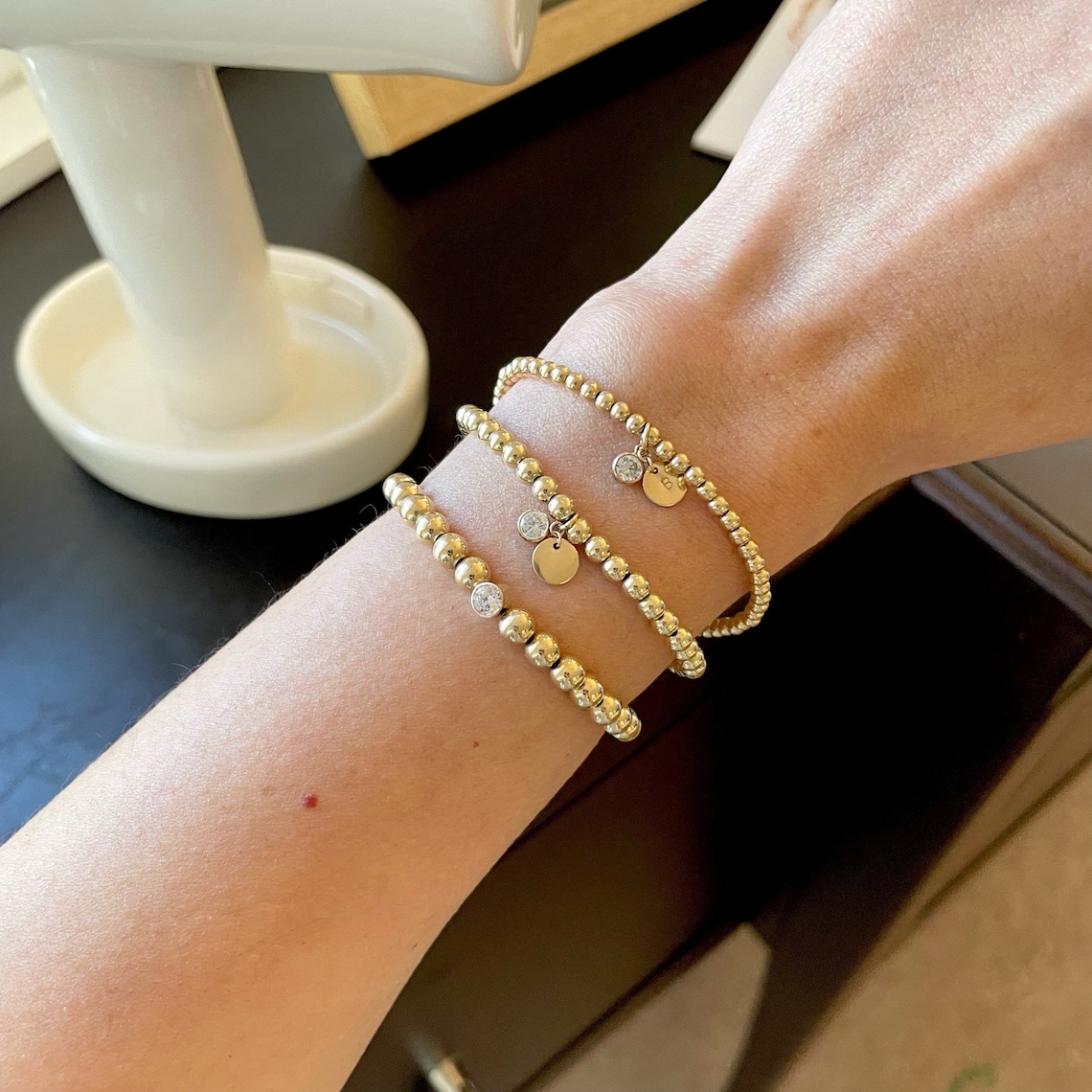 14KGF 3mm 4mm 5mm Gold Beaded Bracelet Gold Ball Bracelet - Etsy