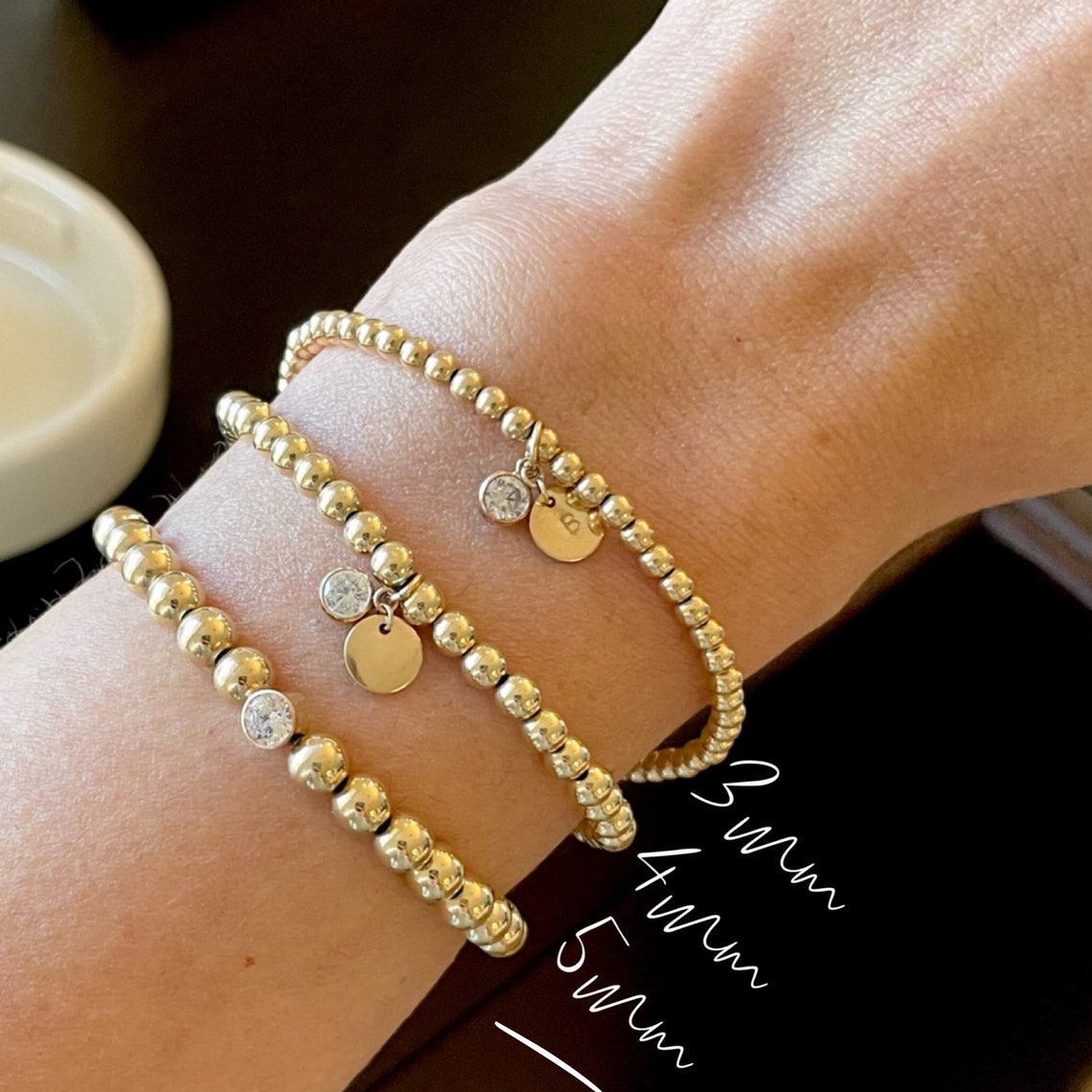 14KGF 3mm 4mm 5mm Gold Beaded Bracelet Gold Ball Bracelet - Etsy
