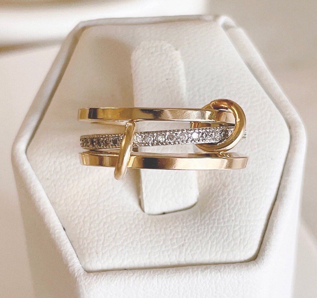 14KGF Gold Multi Link Connected Ring, Chunky Gold Ring, Gold Ring Set ...