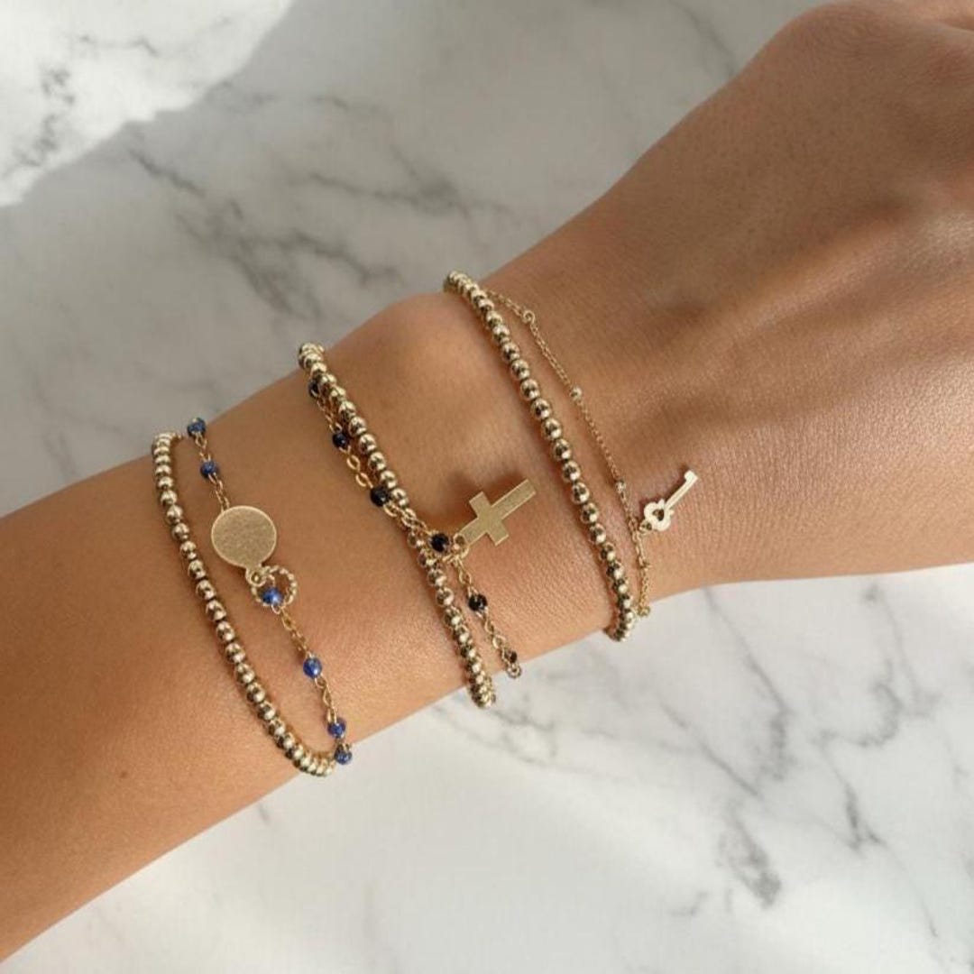 14KGF Dual Chain 3mm Gold Filled Beaded Bracelet | Easy Layered Look ...