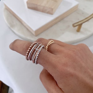 14KGF Multi Link Connected Rings, Rose Gold and Silver Ring, Maximalist ...