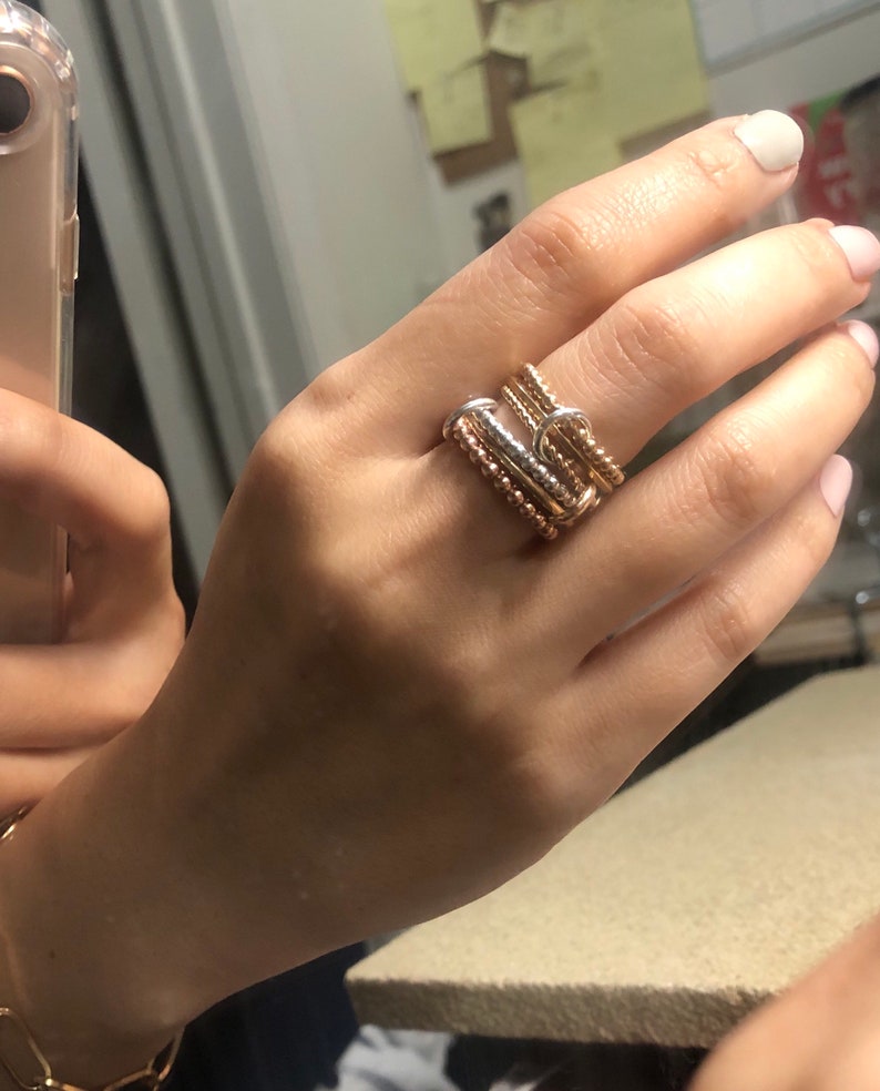 14KGF Multi Link Connected Rings Trinity Ring Tricolor Ring - Etsy