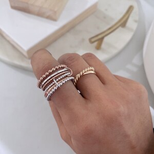 14KGF Multi Link Connected Rings, Rose Gold and Silver Ring, Maximalist ...