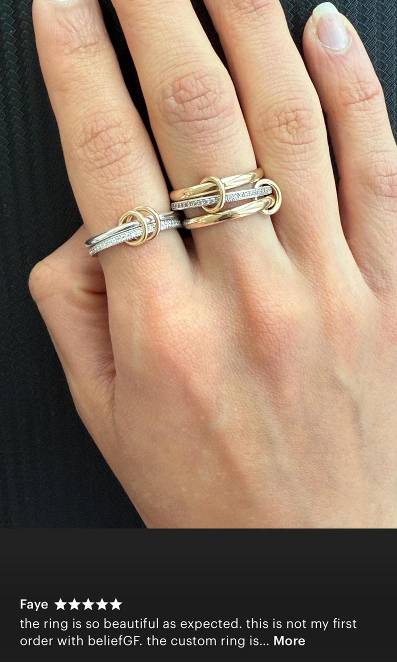 14KGF Gold Filled Interlocking Ring Set: Sterling Silver Eternity Band ...