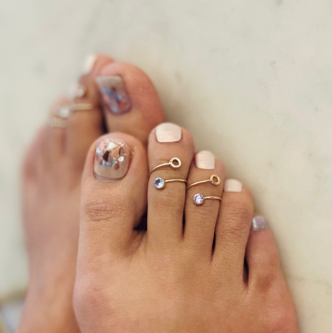 14KGF Toe Rings, Adjustable Rings, Midi Ring, Gold Toe Rings, Gemstone ...