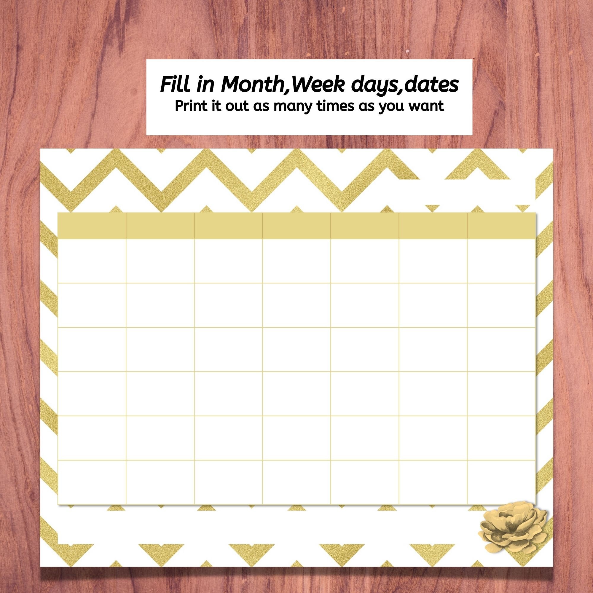 Blank Calendar Printable Fill In Months Weekdays Dates Etsy M xico