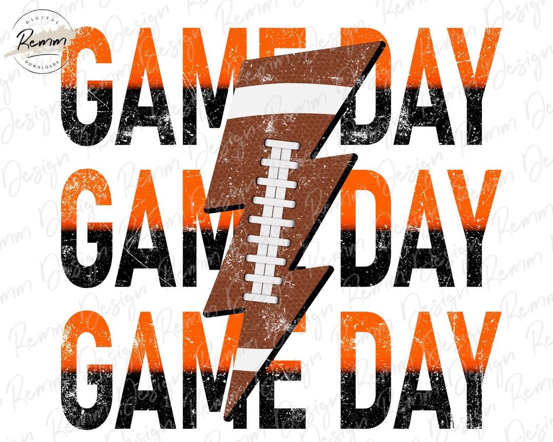 Game Day Football Lightning Bolt Png, Orange and Black, Distressed ...