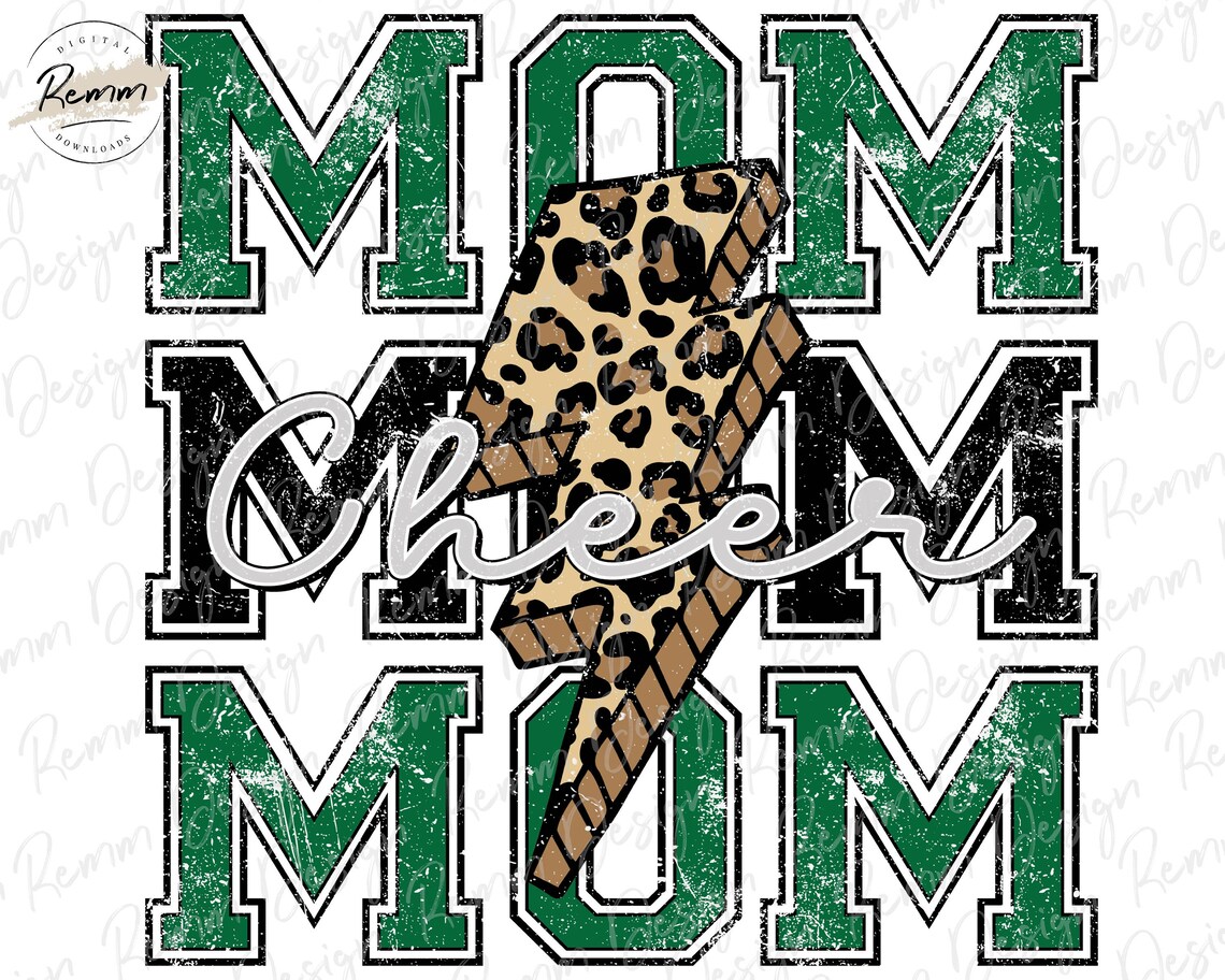 Cheer Mom Leopard Lightning Bolt PNG: Green & Black Grunge (digital ...