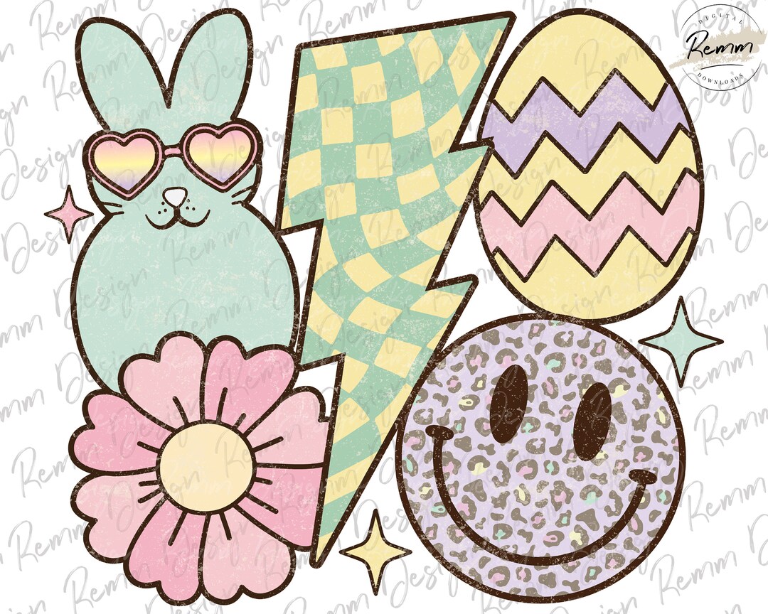 Retro Easter Bunny PNG: Leopard Smiley Face Sublimation (digital ...