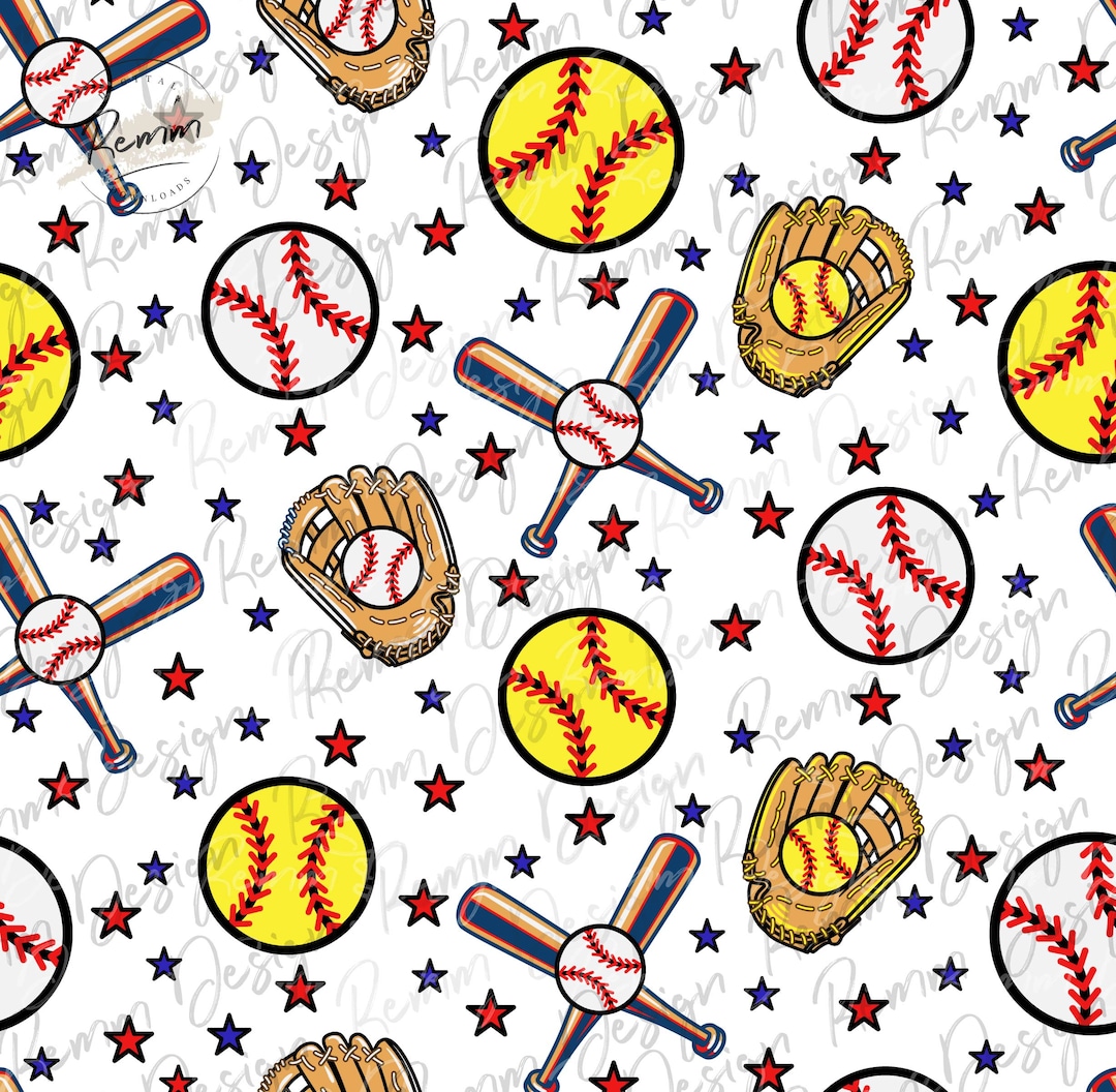 Baseball Softball Seamless Pattern: Sports Fabric Print (digital ...