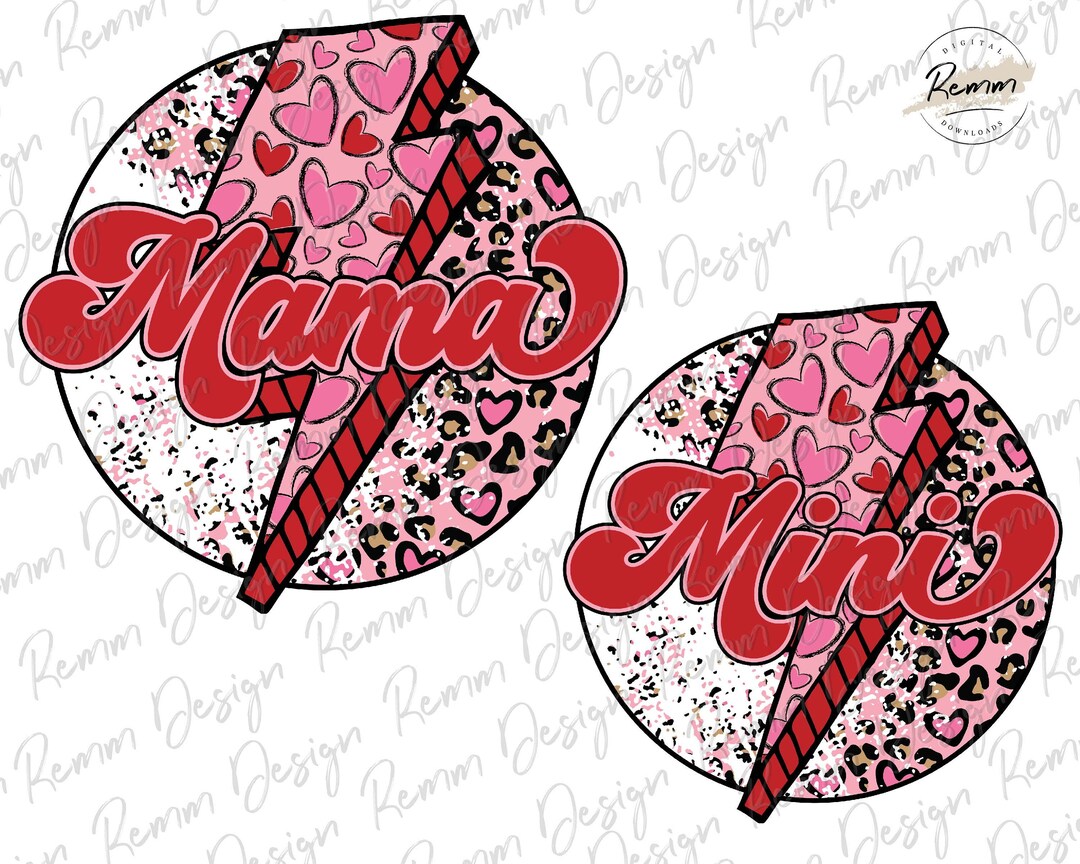 Mama Mini PNG, Matching Designs, Retro Valentines Day, Pink and Red ...