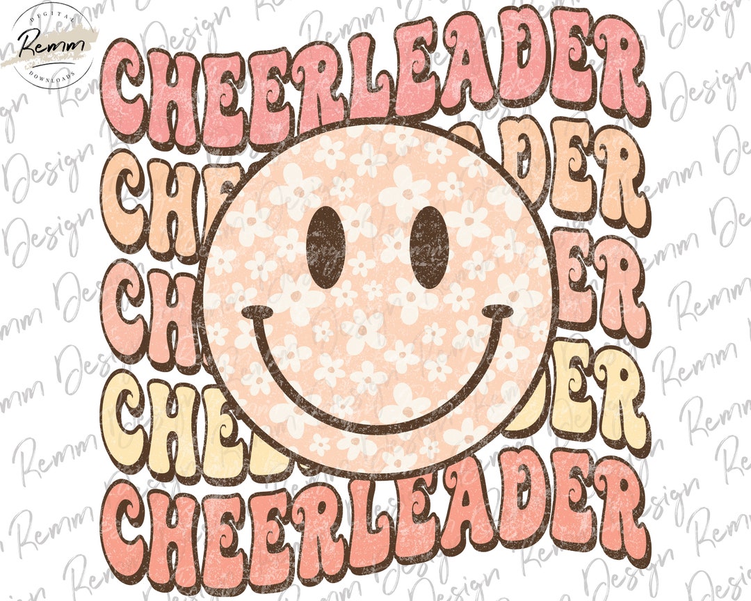 Retro Cheerleader Smiley Face PNG: Cheerleading Sublimation Design ...