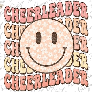 Retro Cheerleader Smiley Face PNG: Cheerleading Sublimation Design ...