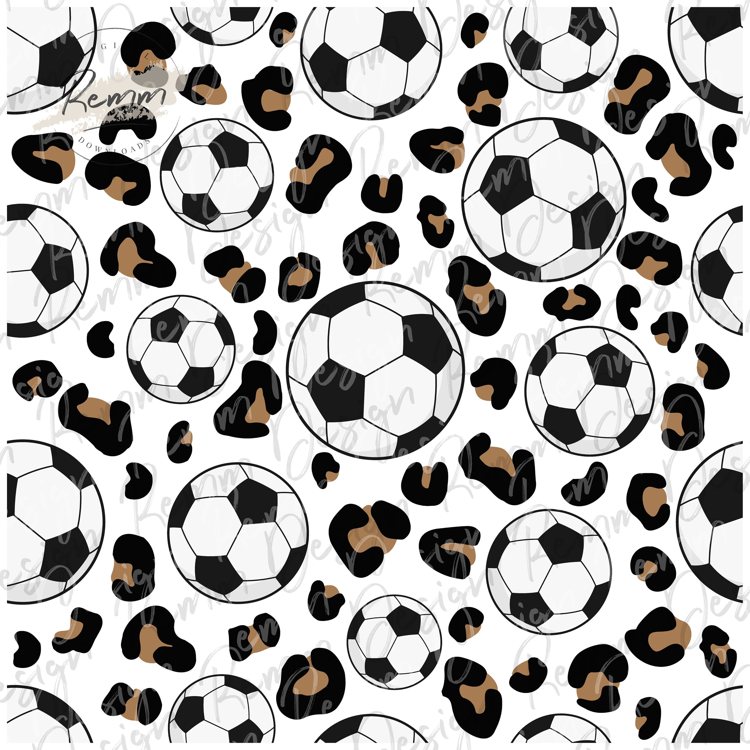 Leopard Soccer Ball Seamless Pattern: Cheetah Print Digital Paper (PNG ...