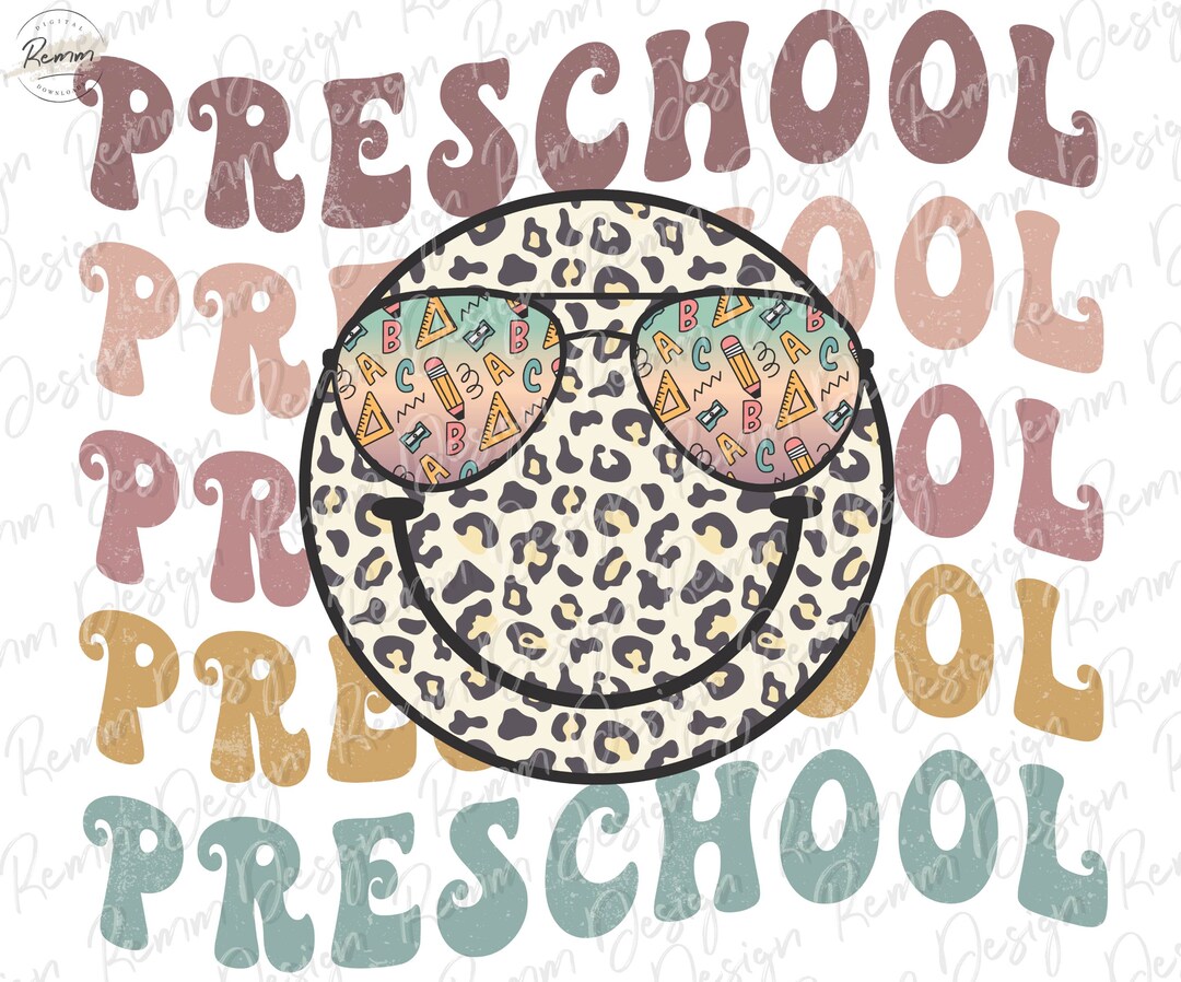 Pre-school PNG, Retro Smiley Face Sublimation File, First Day T Shirt ...