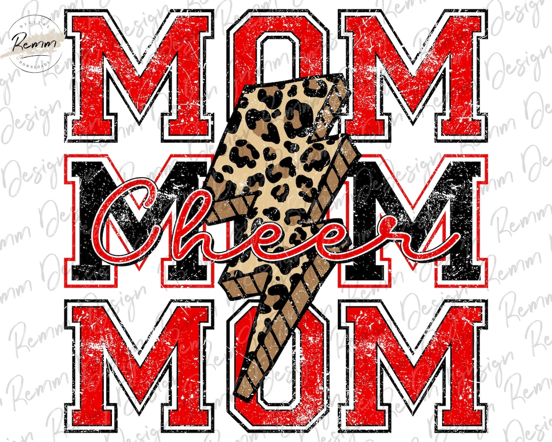 Cheer Mom Png, Red and Black Leopard Cheer Mom Lightning Bolt Png ...