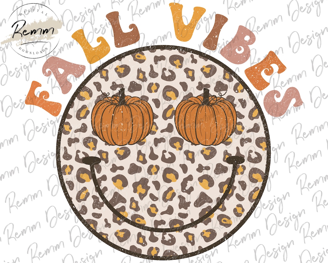 Retro Fall Vibes PNG: Smiley Face Pumpkin Sublimation Design (digital ...