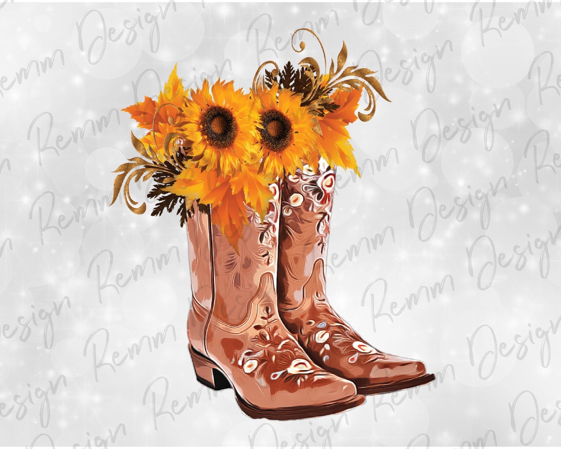 Cowgirl Boots Sunflower Clipart: Waterslide Sublimation Design (PNG JPG ...