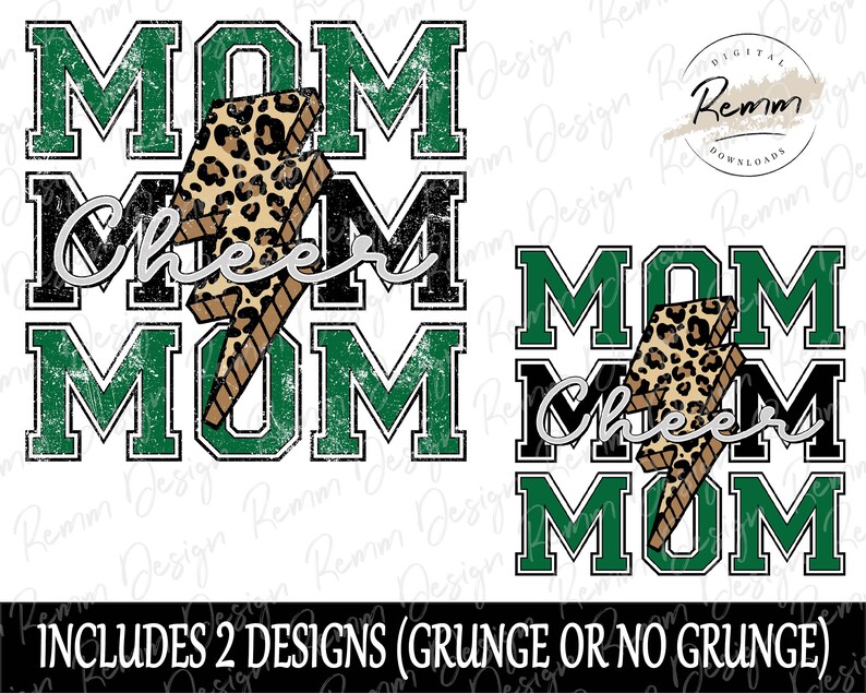 Cheer Mom Leopard Lightning Bolt PNG: Green & Black Grunge (digital ...