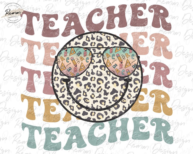 Retro Teacher PNG: Stacked Smiley Face Design (digital Download) - Etsy