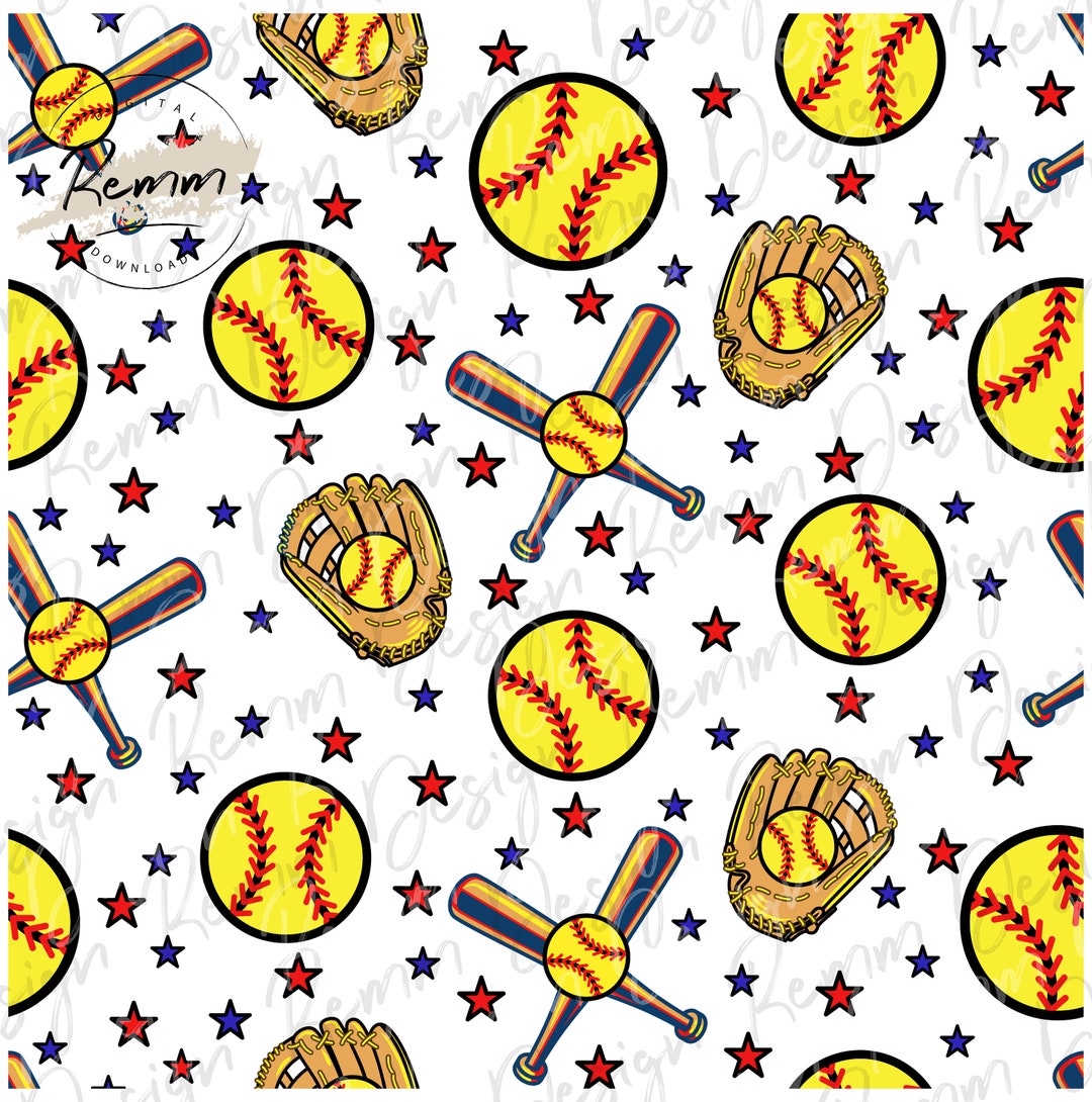 Seamless Softball Pattern: Fabric Print, Digital Paper (PNG, JPEG) - Etsy