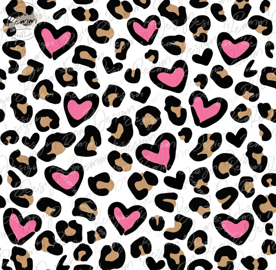 Pink Leopard Print and Hearts Png Pattern, Valentines Day Seamless ...