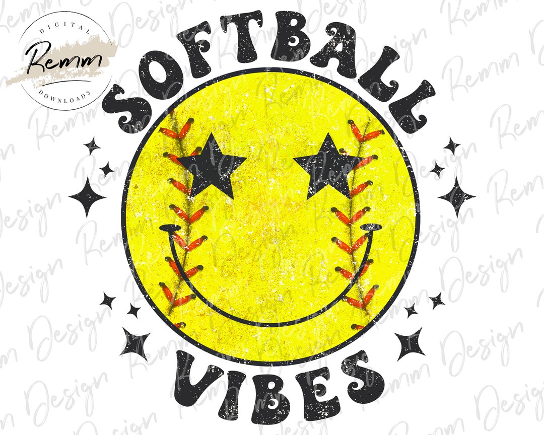 Softball Vibes Png, Smiley Face Png, Retro Png, Softball Sublimation ...