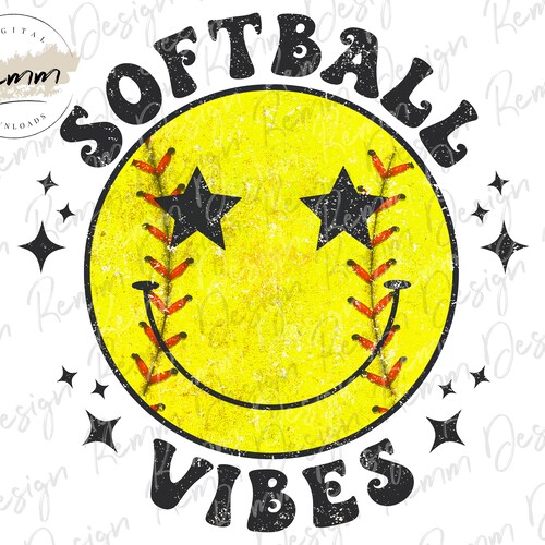 Softball Vibes Png Smiley Face Png Retro Png Softball - Etsy