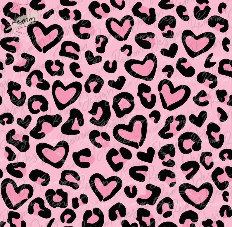 Seamless Pink Leopard Print and Hearts Pattern, Valentines Day Seamless ...