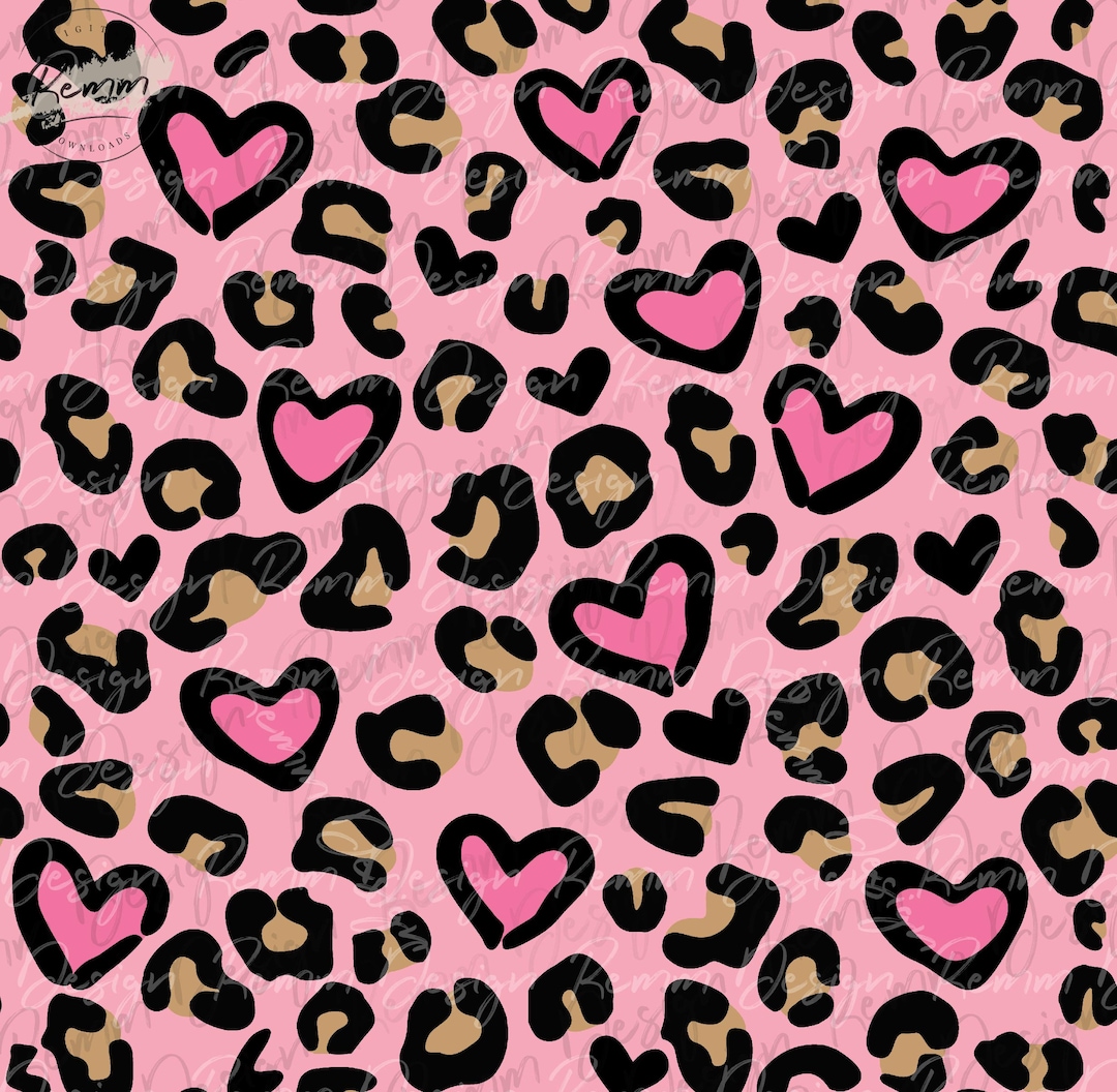 Pink Leopard Print and Hearts Seamless Pattern, Valentines Day Seamless ...